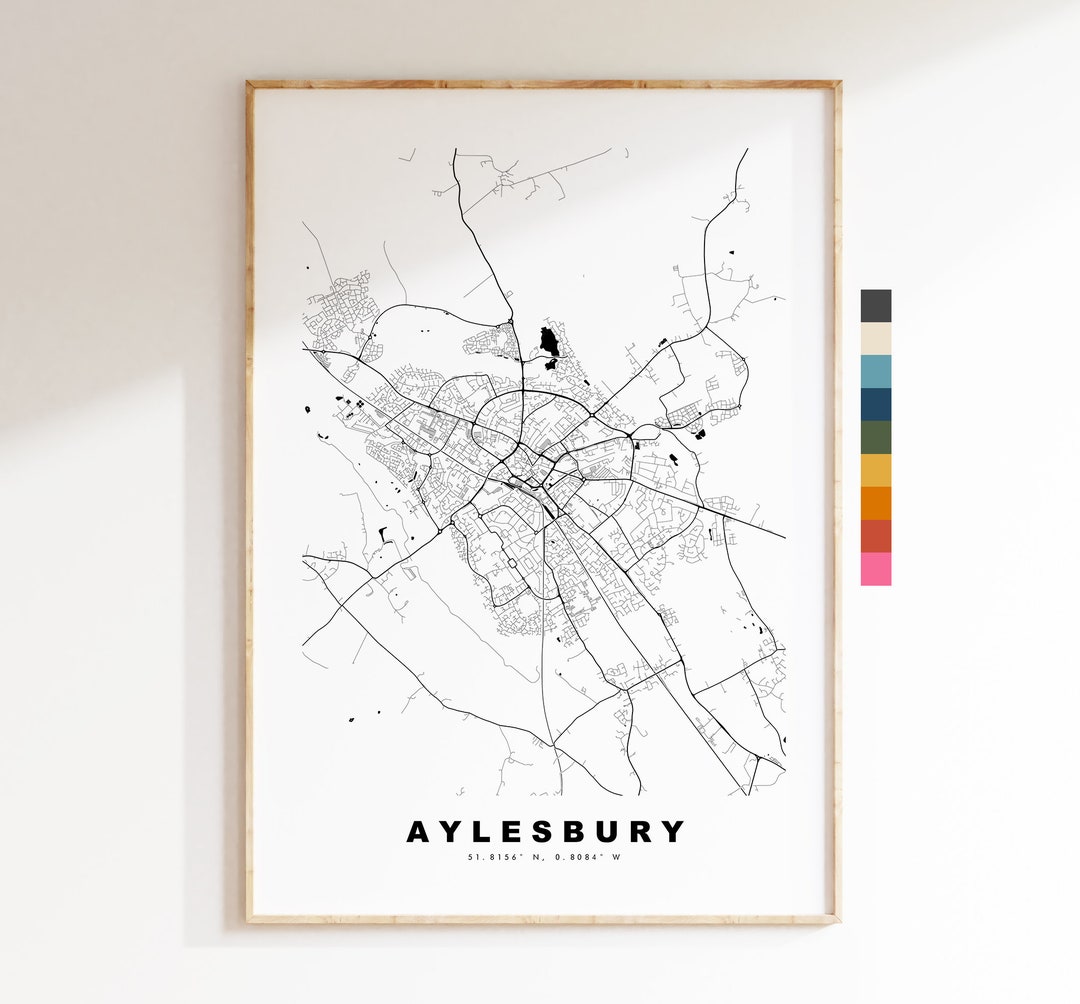 Aylesbury Map Print - Minimalist City Map Poster - Map Wall Art - UK ...