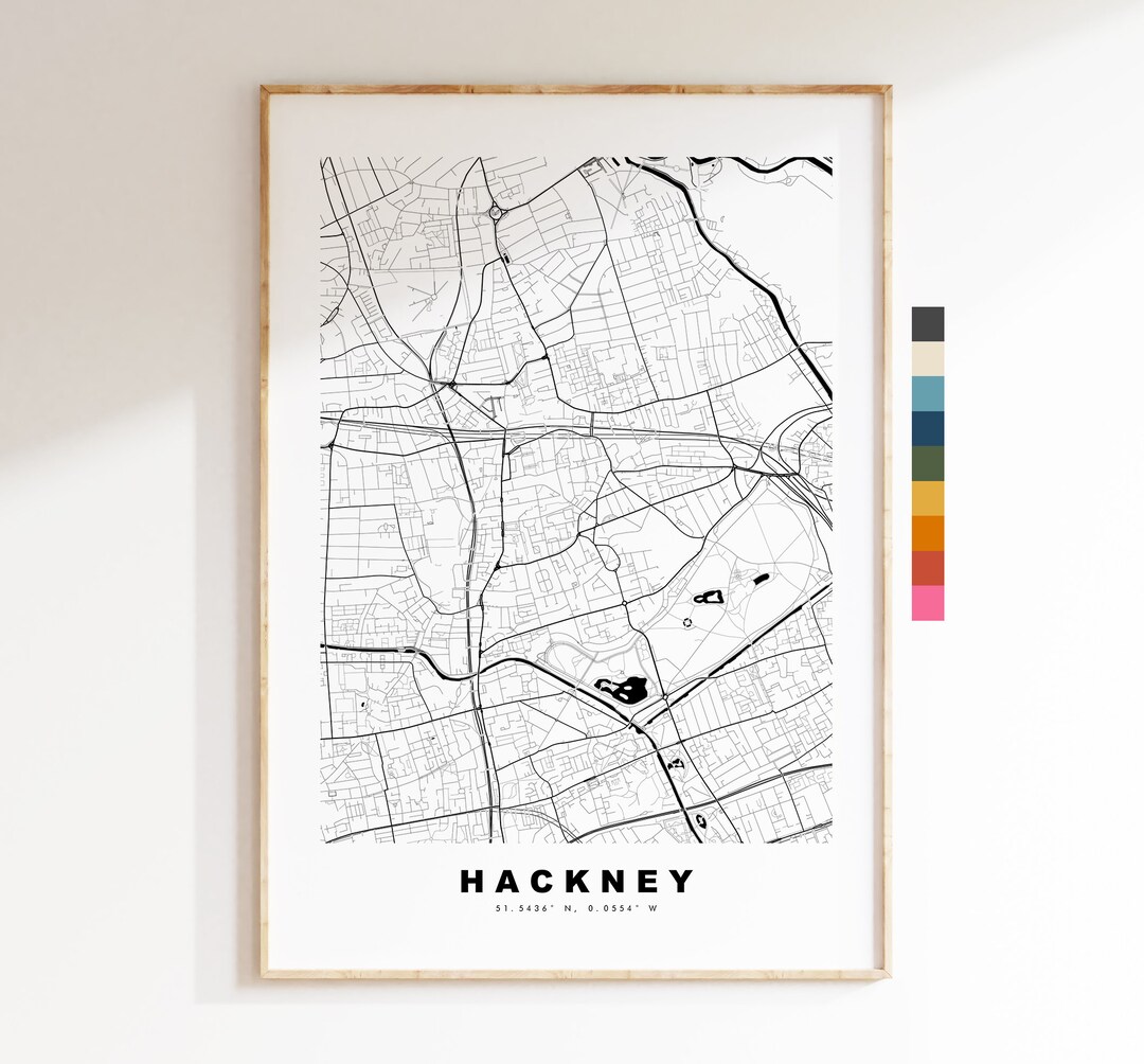Hackney Map Print - Minimalist City Map Poster - Map Art - London, UK ...