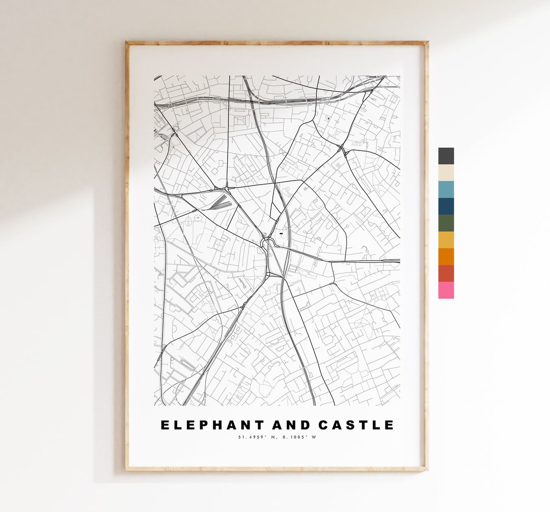 Elephant and Castle Map Print - Minimalist City Map Poster - Map Art ...