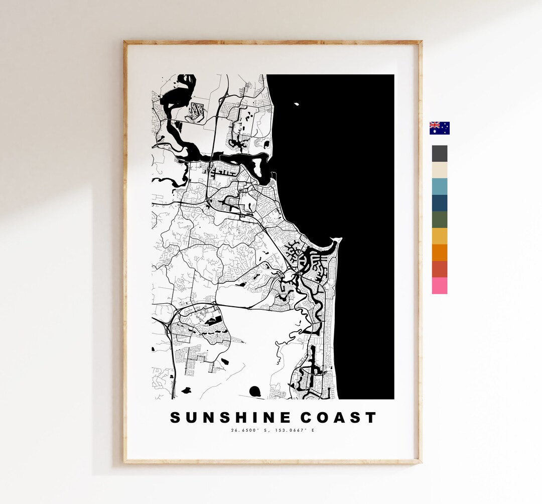 Sunshine Coast Map Print - City Map Poster - Map Wall Art - Australia ...