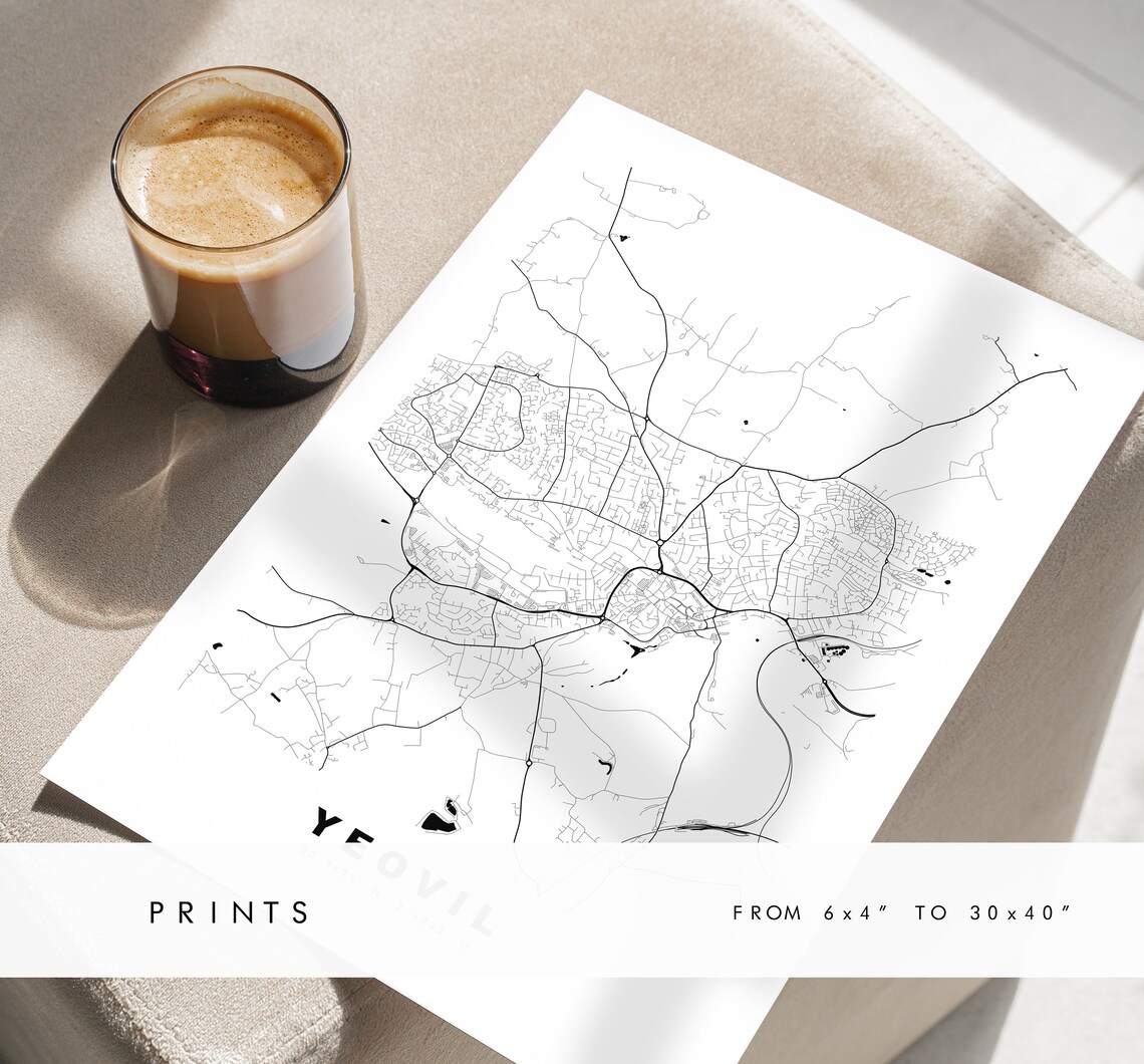 Yeovil Map Print - Minimalist City Map Poster - Map Art - UK - Yeovil ...