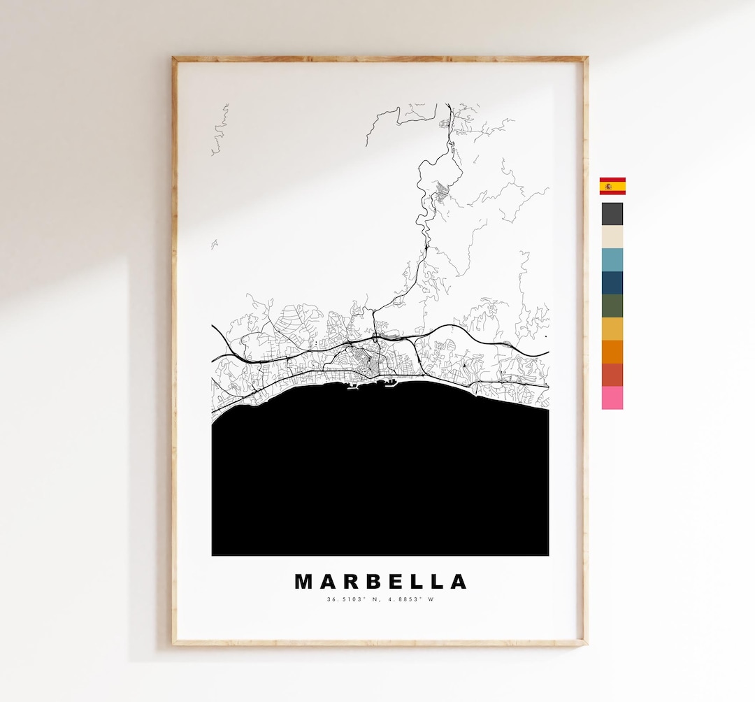 Marbella Map Print - City Map Poster - Map Art - Map Wall Art - Spain ...