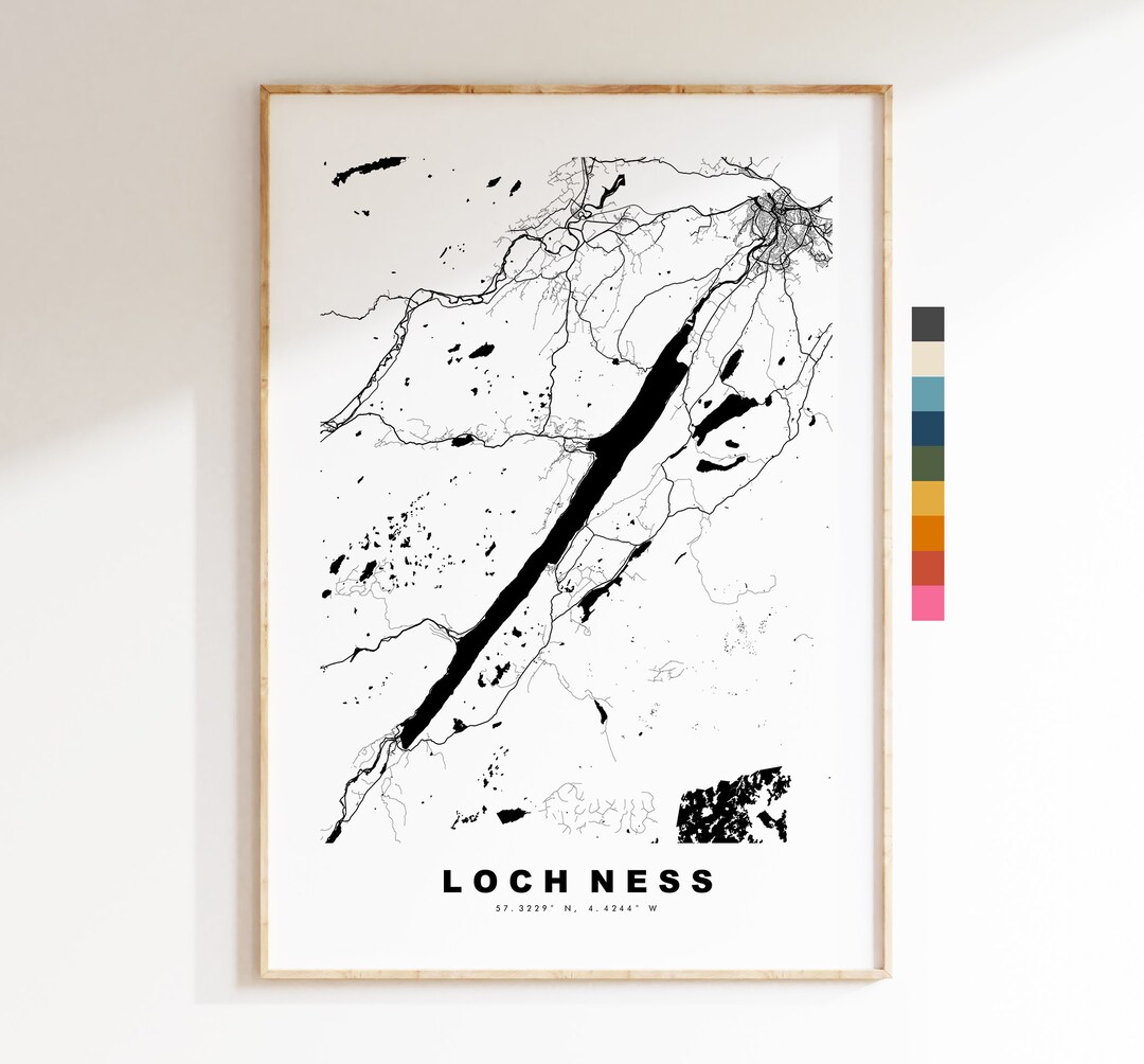 Loch Ness Map Print - Minimalist Map Poster - Map Wall Art - Scotland ...