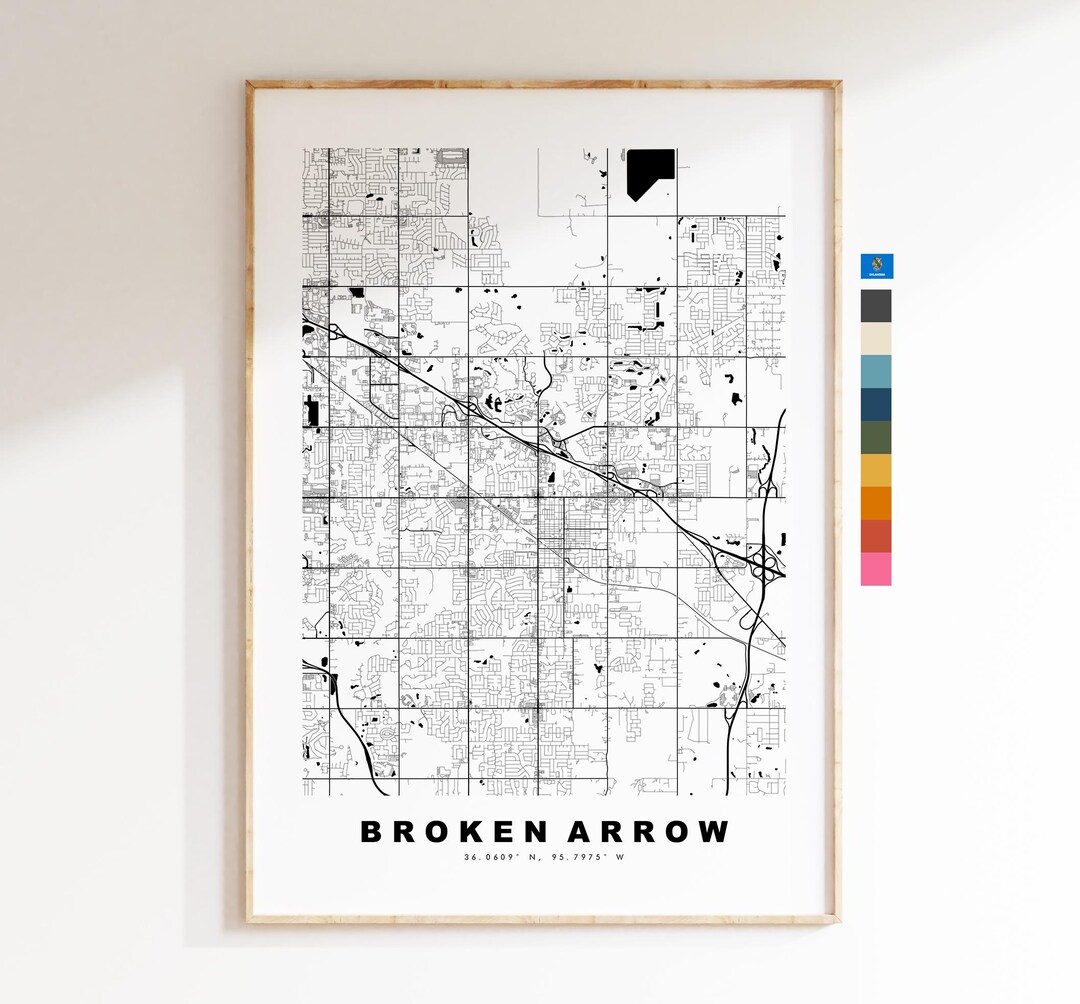 Broken Arrow Map Print - City Map Poster - Map Art - USA City Maps ...