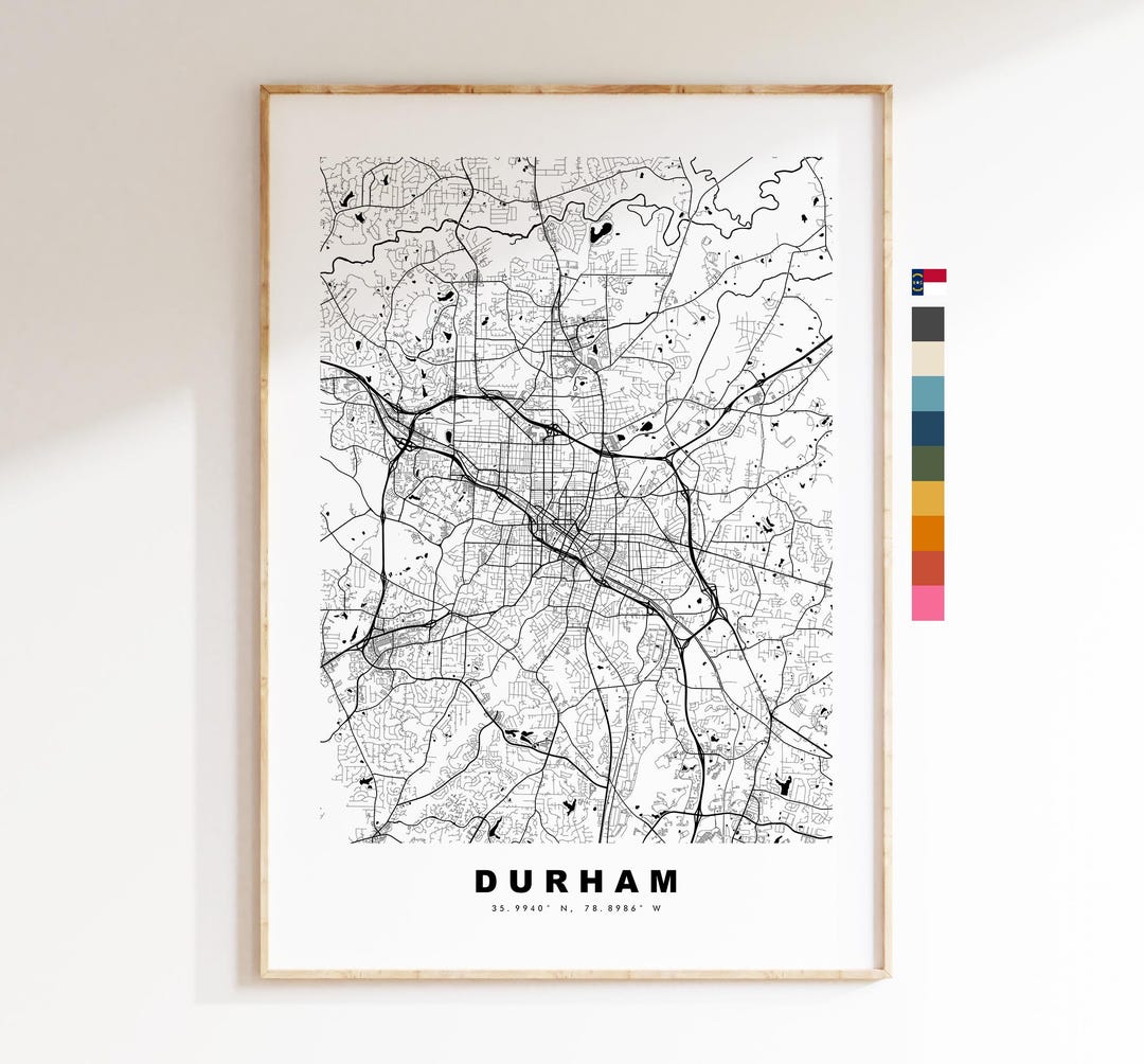 Durham Map Print (north Carolina) - City Map Poster - Map Art - USA ...