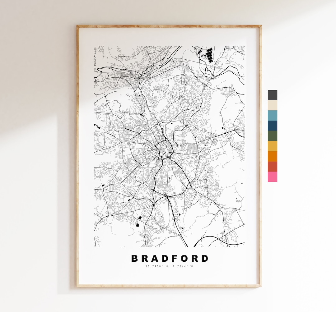 Bradford Map Print - Minimalist City Map Poster - Map Wall Art - UK ...