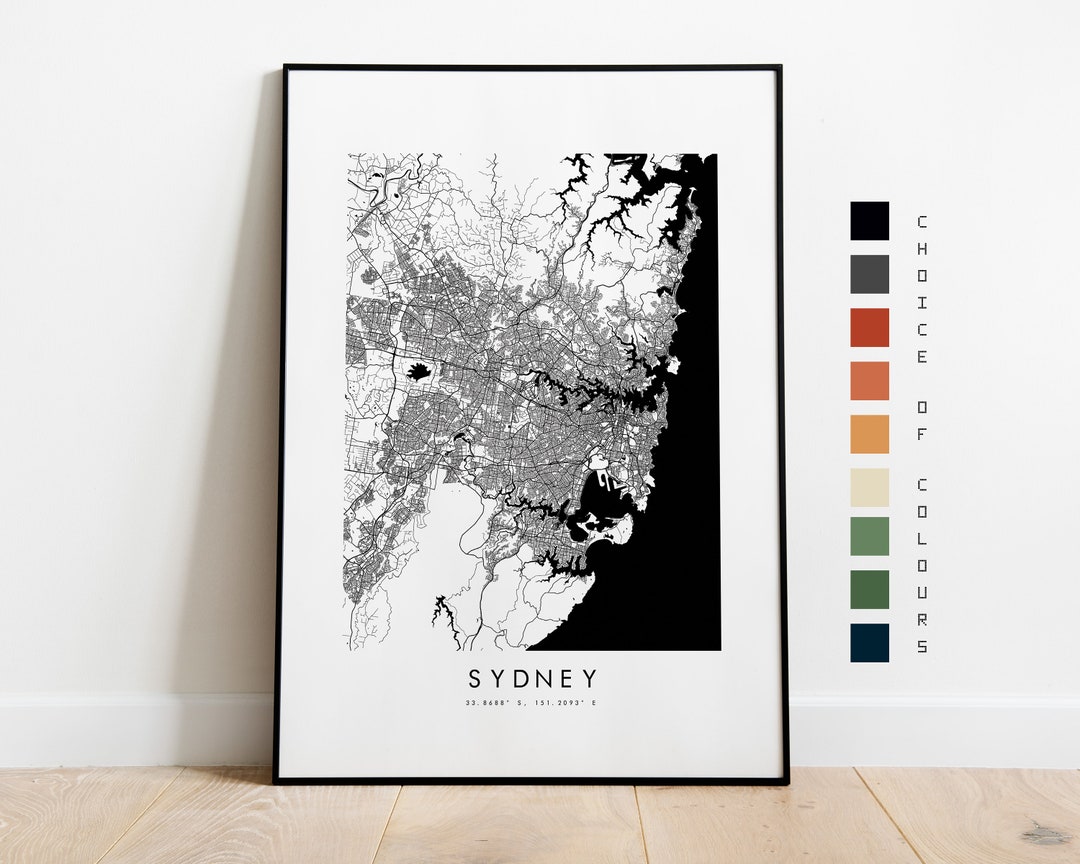 Sydney Map Print City Map Poster Map Art Map Wall Art Australia City ...