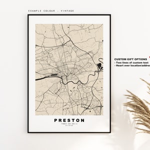 Preston Map Print - Minimalist City Map Poster - Map Art - UK - Preston ...
