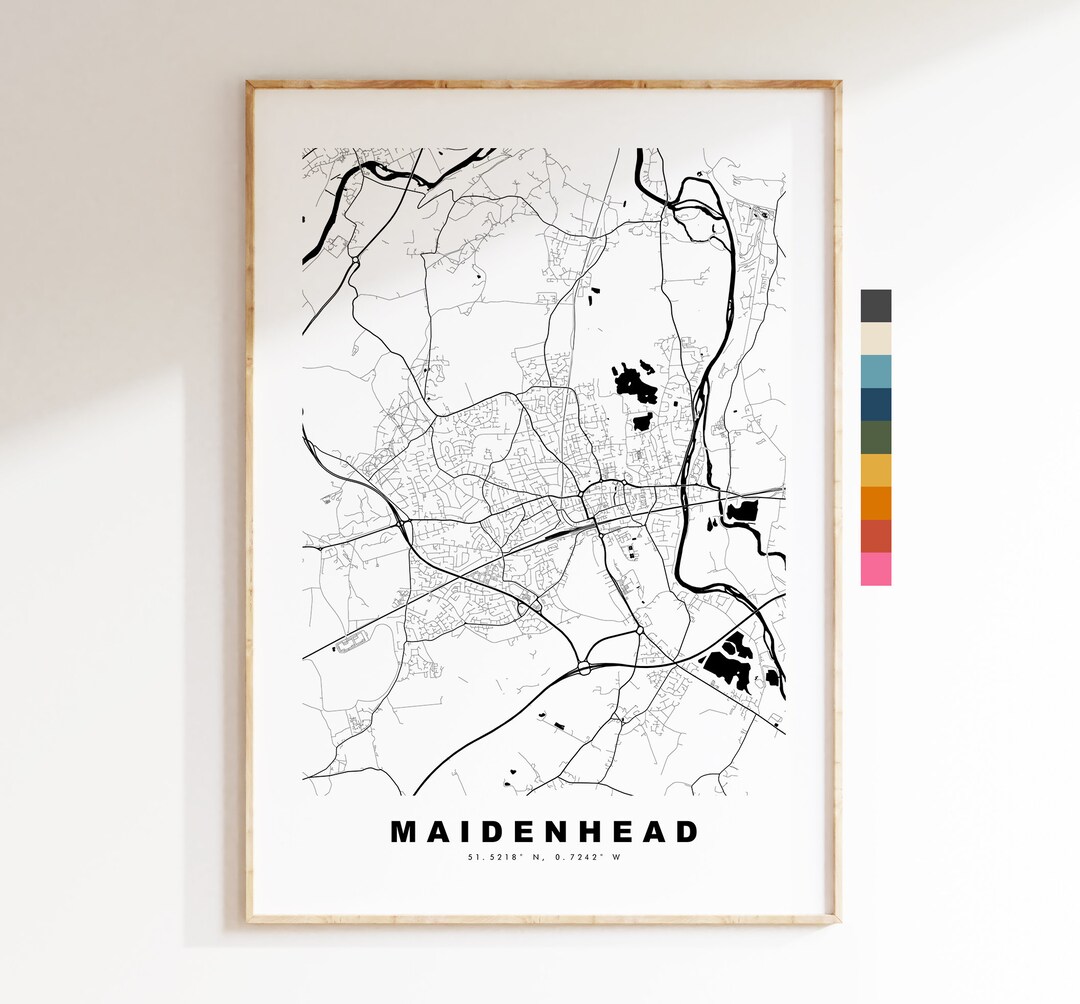 Maidenhead Map Print - Minimalist City Map Poster - Map Art - UK ...
