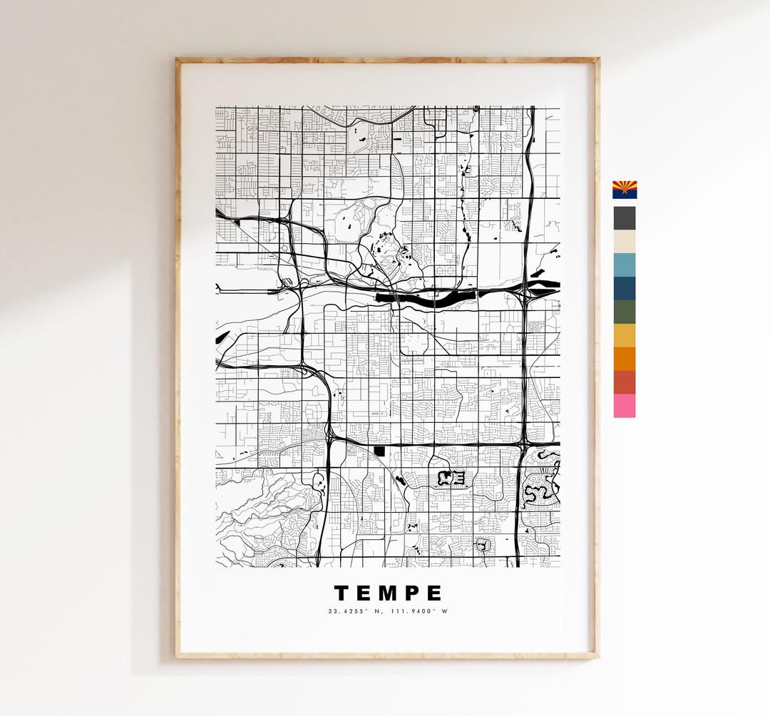 Tempe Map Print - City Map Poster - Map Art - USA City Maps - Tempe ...