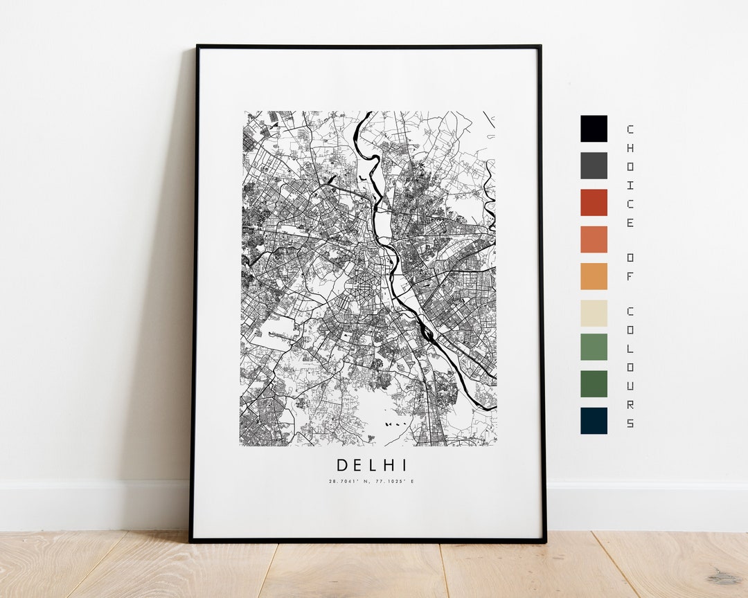 Delhi Map Print - City Map Poster - Map Art - Map Wall Art - India City ...