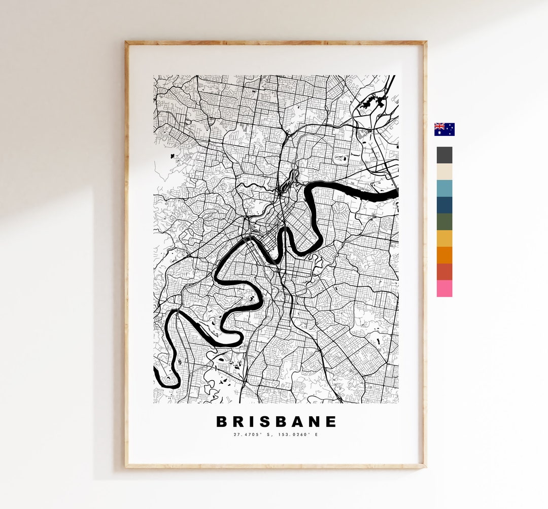 Brisbane Map Print - City Map Poster - Map Wall Art - Australia City ...