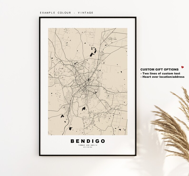Bendigo Map Print - City Map Poster - Map Wall Art - Australia City ...