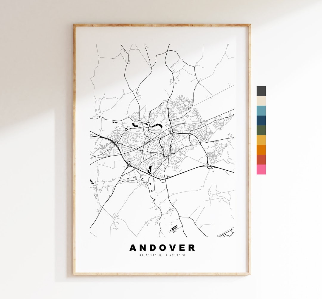Andover Map Print - Minimalist City Map Poster - Map Art - UK - Andover ...