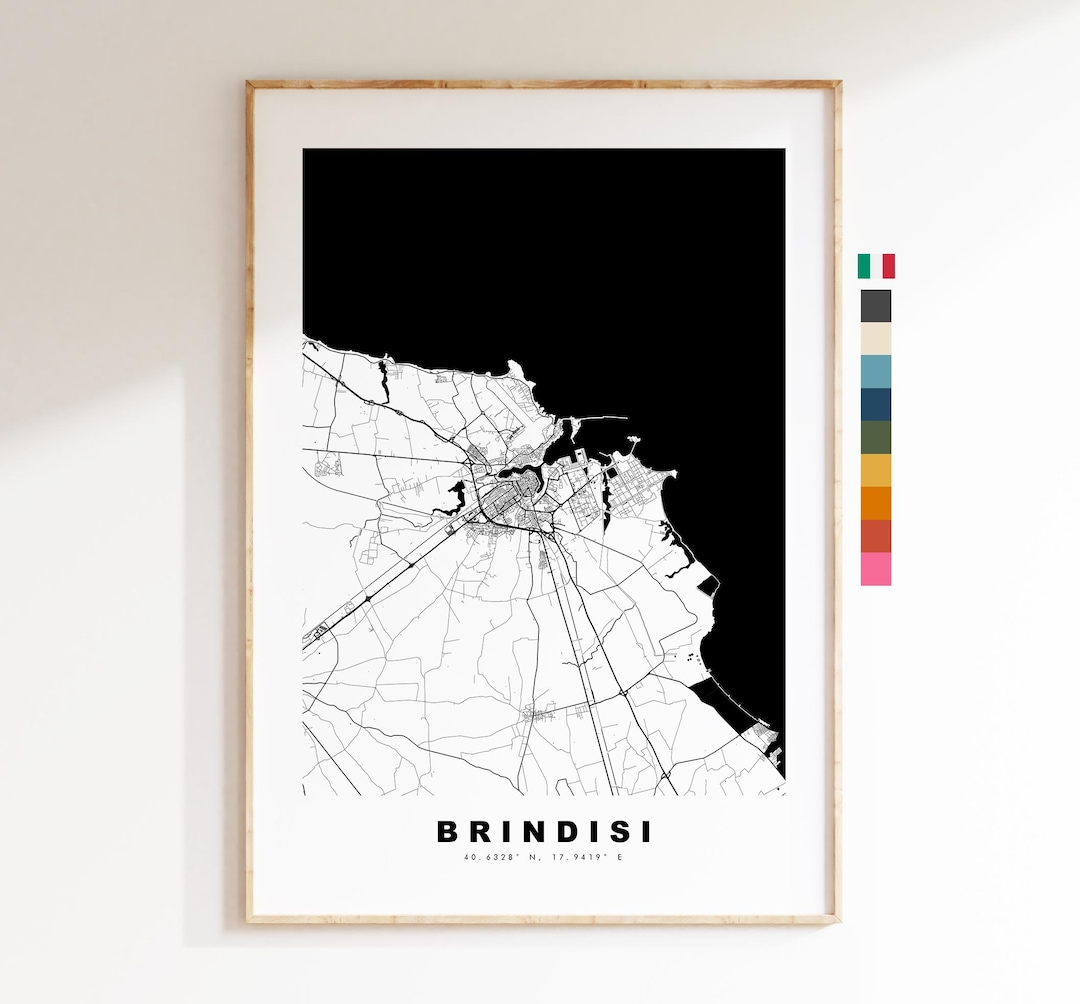 Brindisi Map Print - City Map Poster - Map Art - Map Wall Art - Italy ...