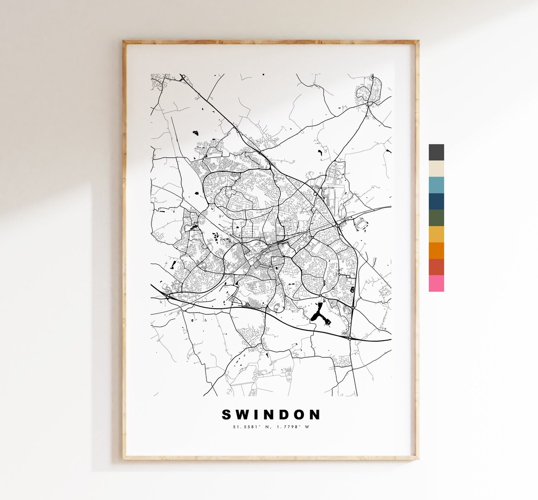Swindon Map Print - Minimalist City Map Poster - Map Art - UK - Swindon ...