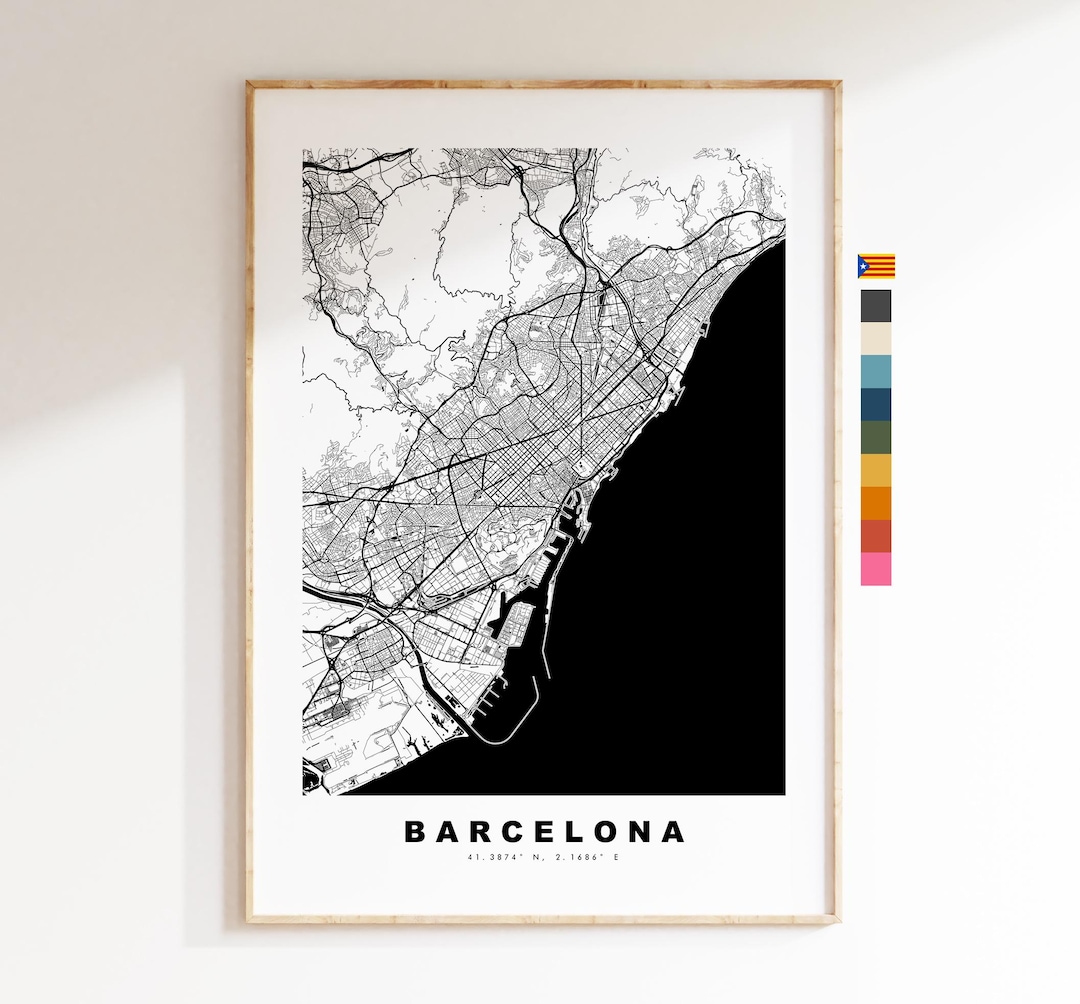 Barcelona Map Print - City Map Poster - Map Art - Map Wall Art - Spain ...