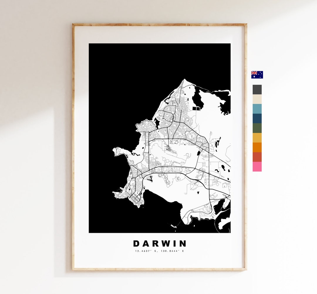 Darwin Map Print - City Map Poster - Map Wall Art - Australia City Maps ...