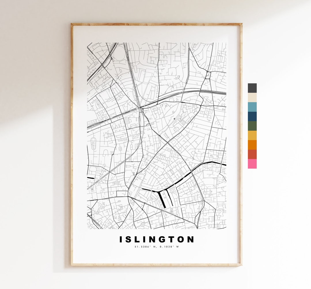 Islington Map Print - Minimalist City Map Poster - Map Art - London, UK ...