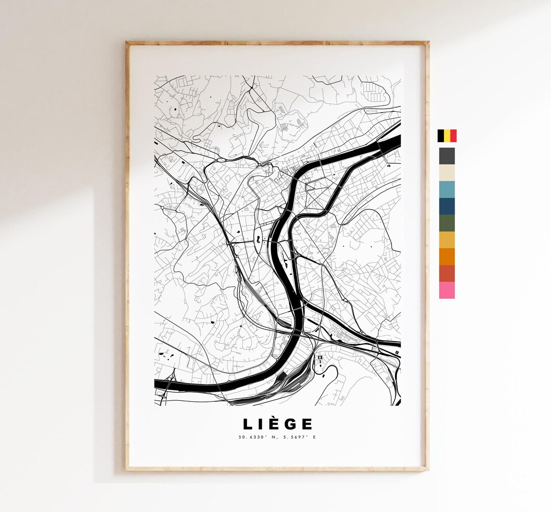 Liege Map Print - City Map Poster - Map Art - Map Wall Art - Belgium ...