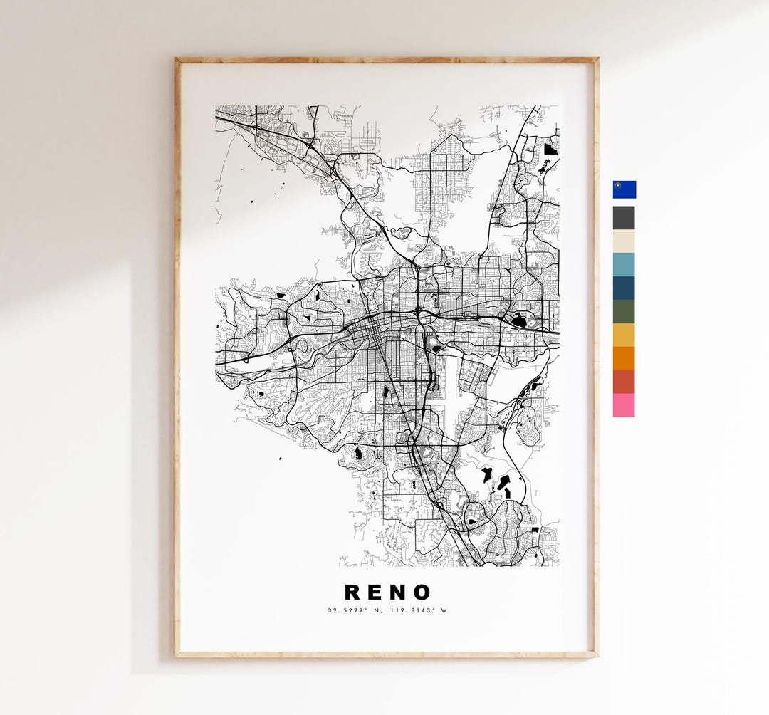 Reno Map Print - City Map Poster - Map Art - USA City Maps - Reno Print ...
