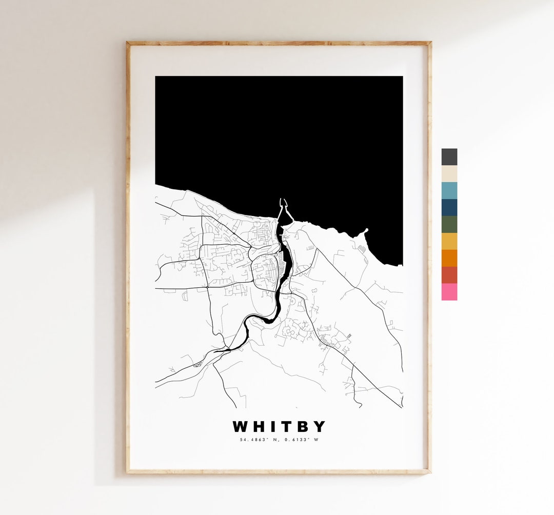 Whitby Map Print - Minimalist City Map Poster - Map Art - UK - Whitby ...