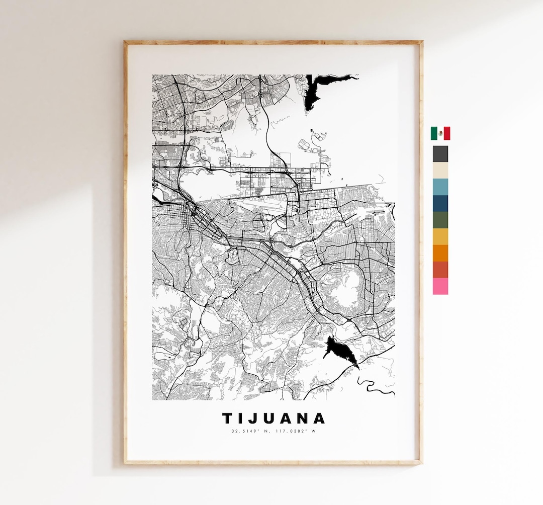 Tijuana Map Print - City Map Poster - Map Art - Map Wall Art - Mexico ...