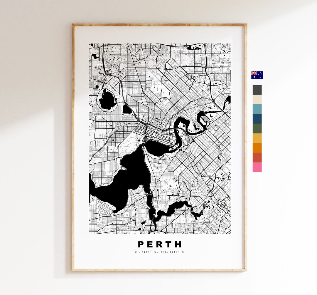 Perth, Australia Map Print - City Map Poster - Map Wall Art - Australia ...