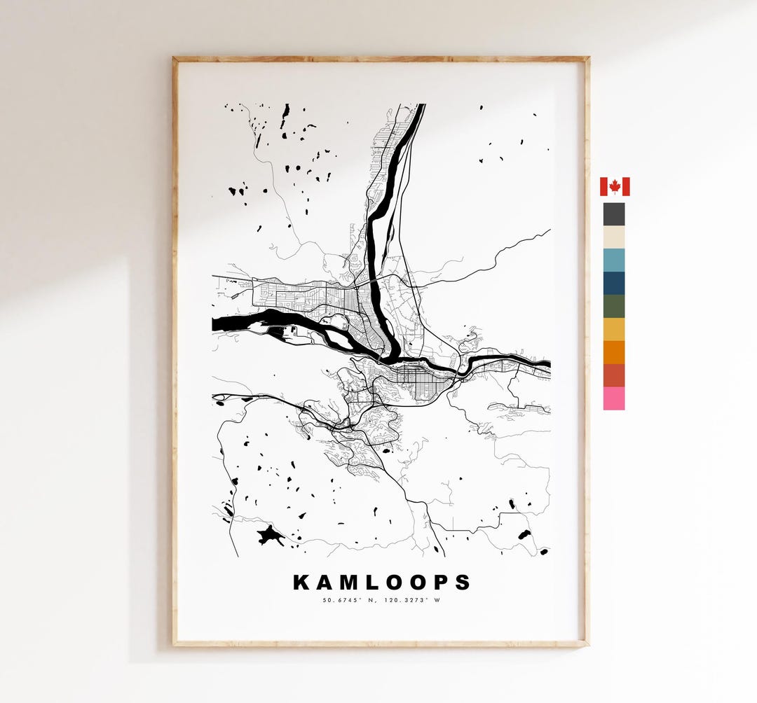 Kamloops Map Print - City Map Poster - Map Art - Map Wall Art - Canada ...
