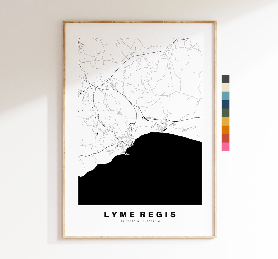 Lyme Regis Map Print - Minimalist City Map Poster - Map Wall Art - UK ...