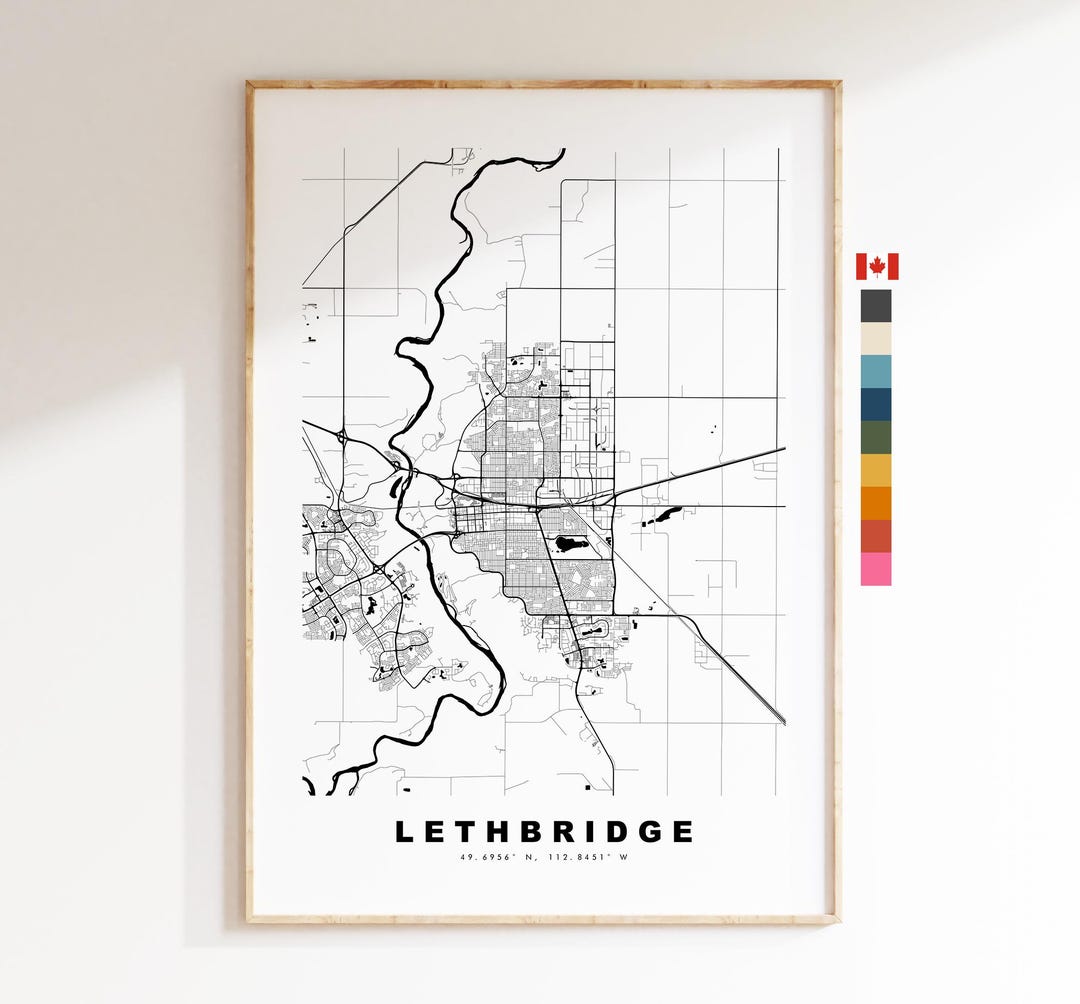 Lethbridge Map Print - City Map Poster - Map Art - Map Wall Art ...
