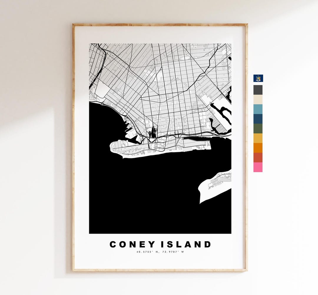 Coney Island Map Print - City Map Poster - Map Art - USA City Maps ...