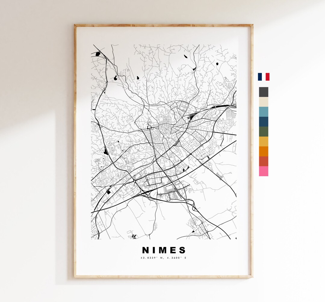 Nimes Map Print - City Map Poster - Map Wall Art - France City Maps ...