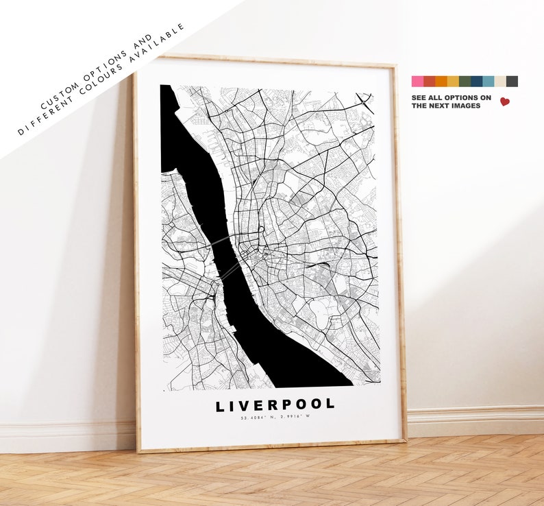 Liverpool Map Print - Minimalist City Map Poster - Map Art - UK ...
