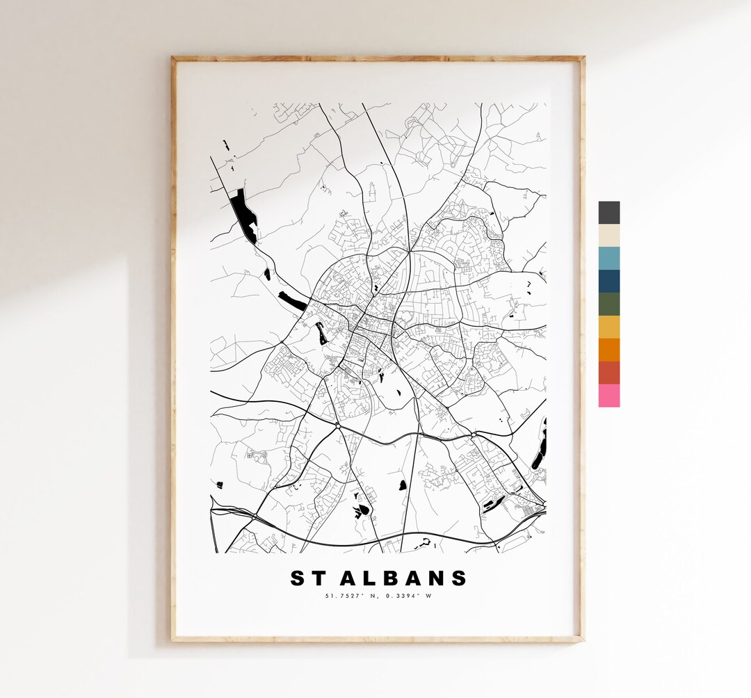 St Albans Map Print - Minimalist City Map Poster - Map Art - UK - St ...