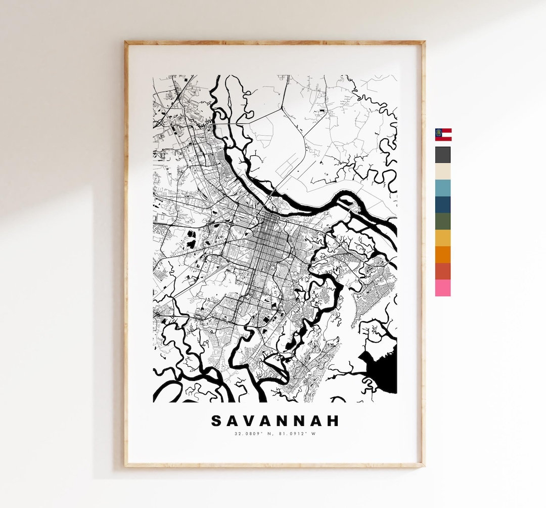 Savannah Map Print - City Map Poster - Map Art - USA City Maps ...