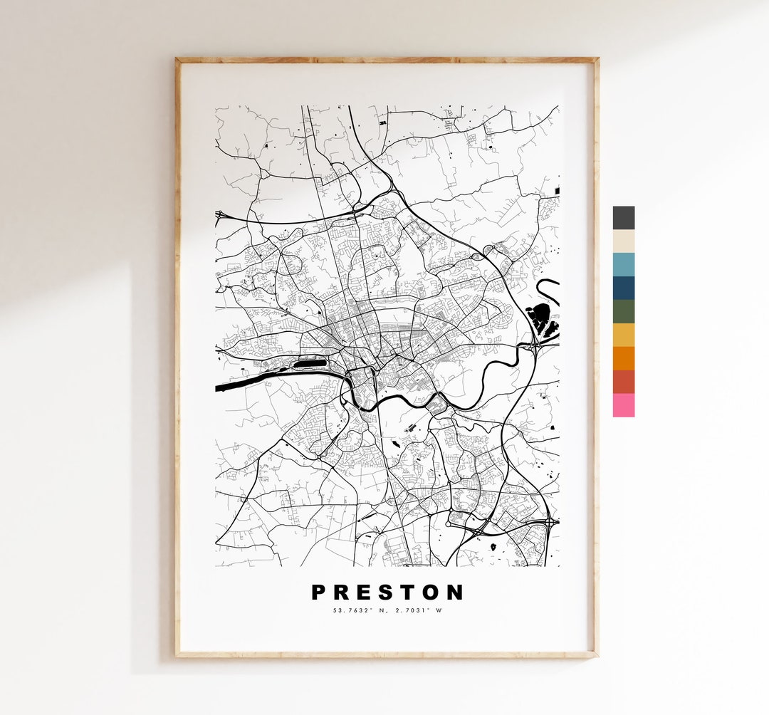 Preston Map Print - Minimalist City Map Poster - Map Art - UK - Preston ...