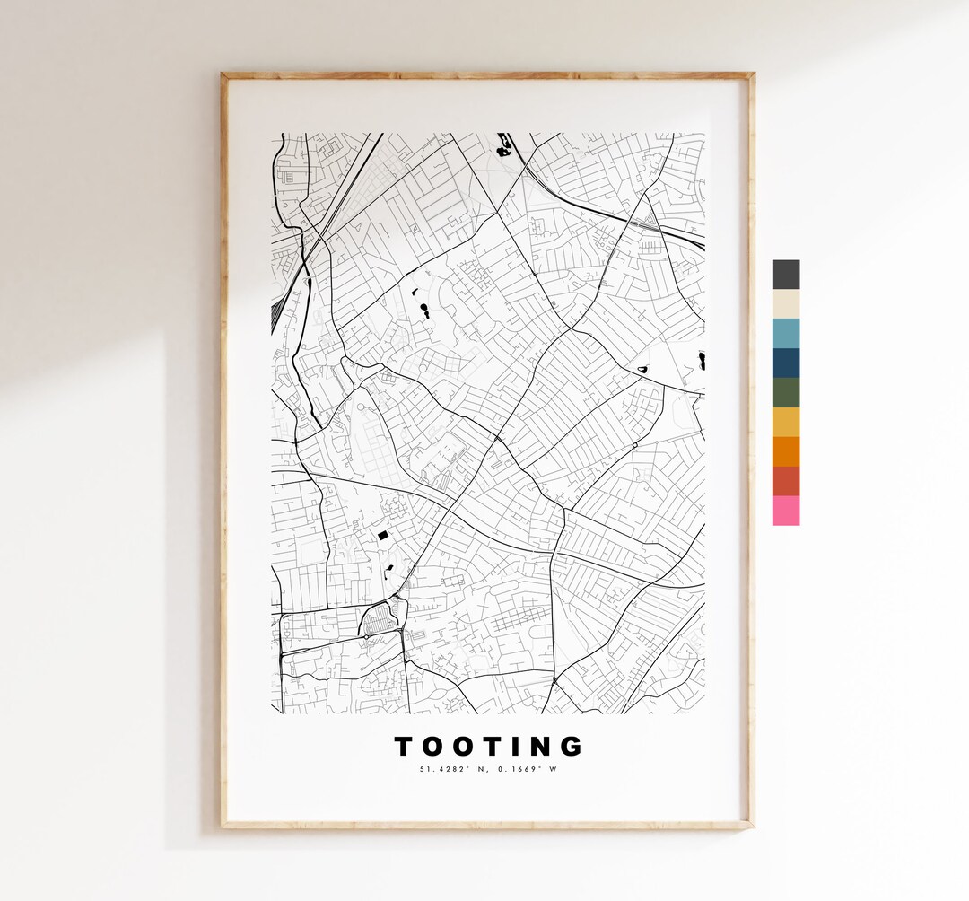 Tooting Map Print - Minimalist City Map Poster - Map Art - London, UK ...