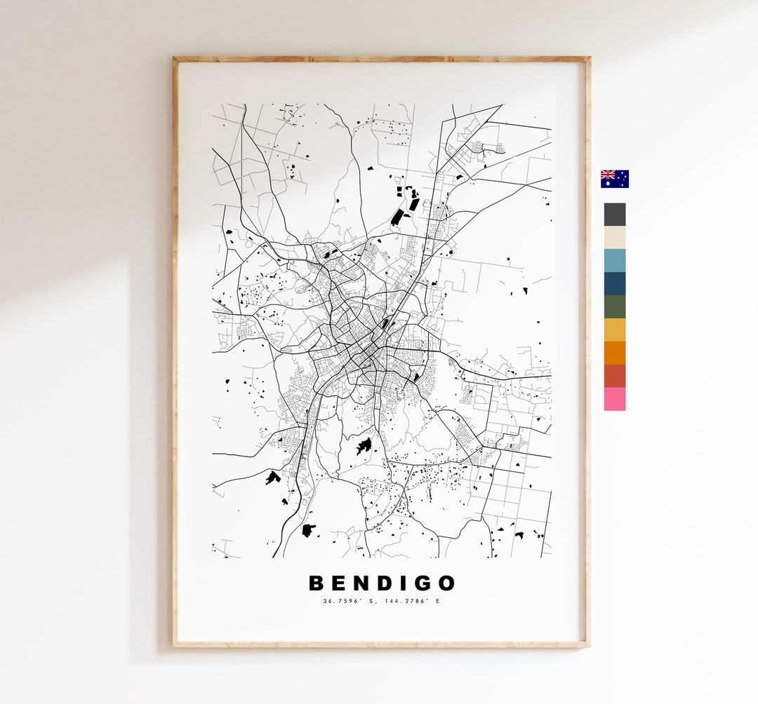 Bendigo Map Print - City Map Poster - Map Wall Art - Australia City ...
