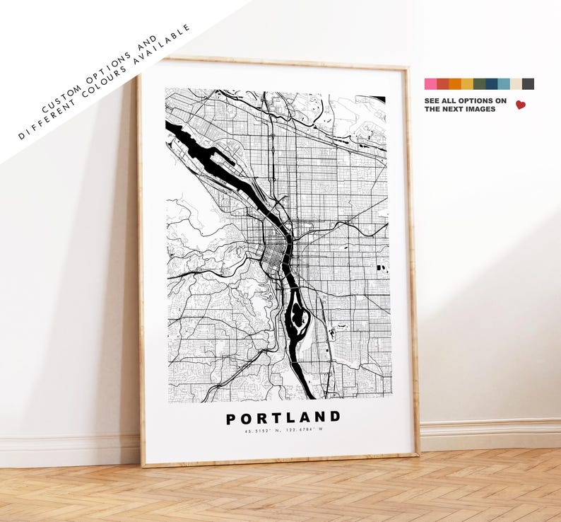 Portland Map Print - City Map Poster - Map Art - USA City Maps ...