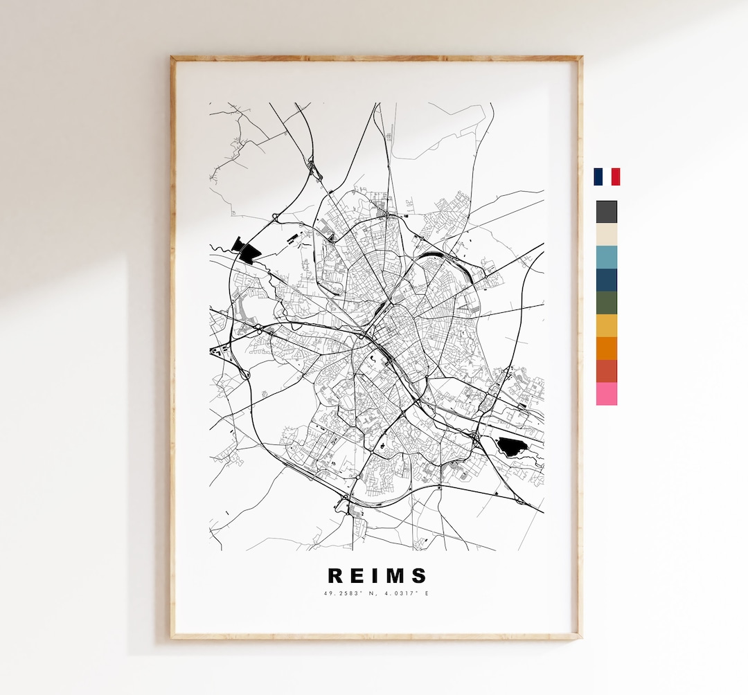 Reims Map Print - City Map Poster - Map Wall Art - France City Maps ...