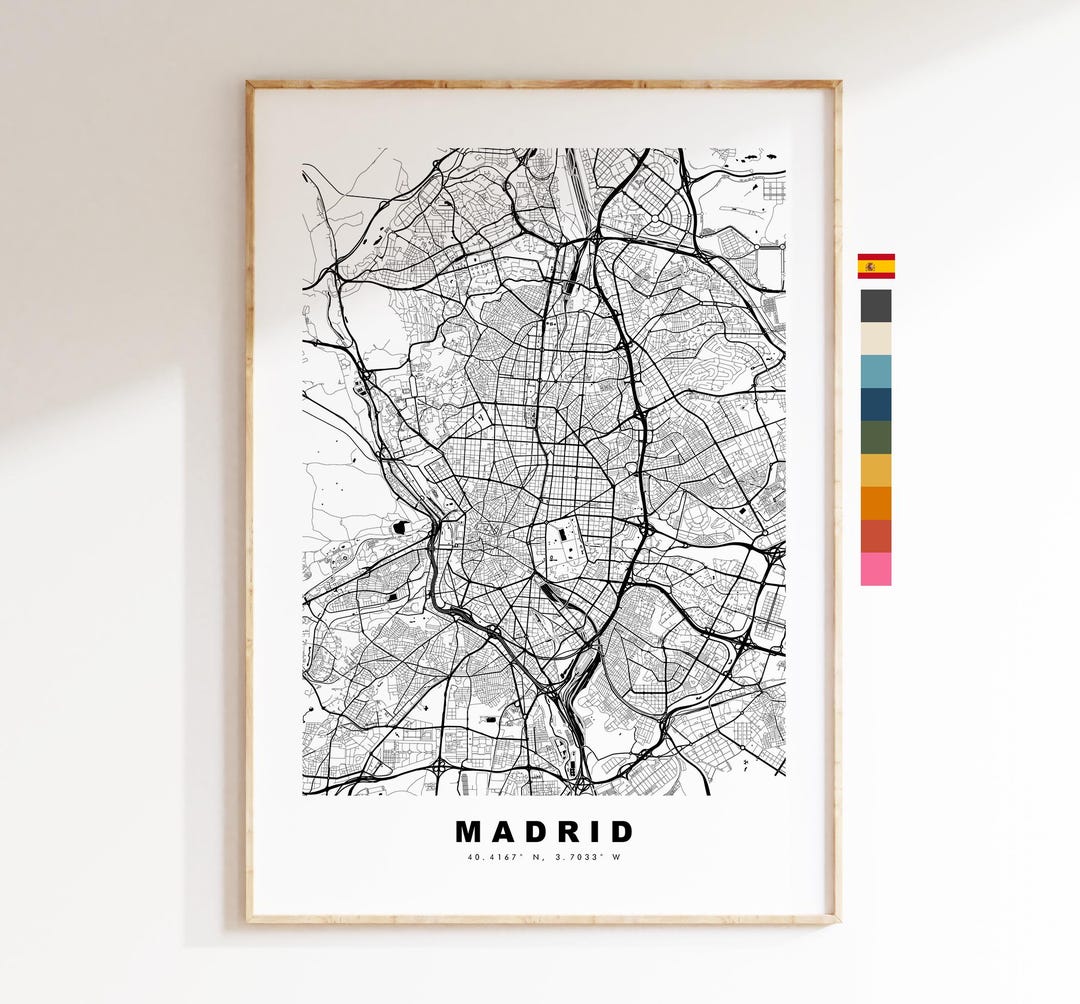 Madrid Map Print - City Map Poster - Map Art - Map Wall Art - Spain ...