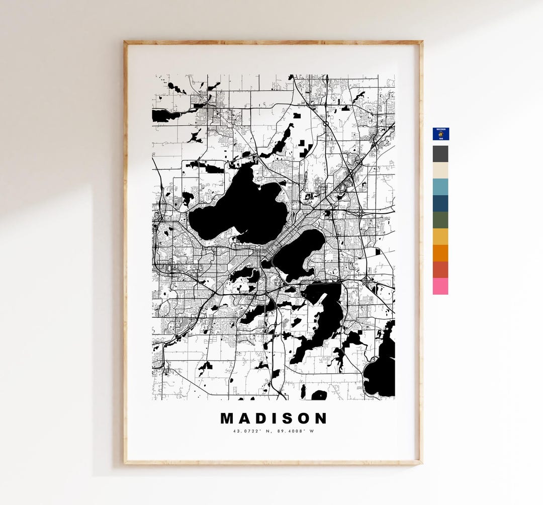 Madison Map Print - City Map Poster - Map Art - USA City Maps - Madison ...