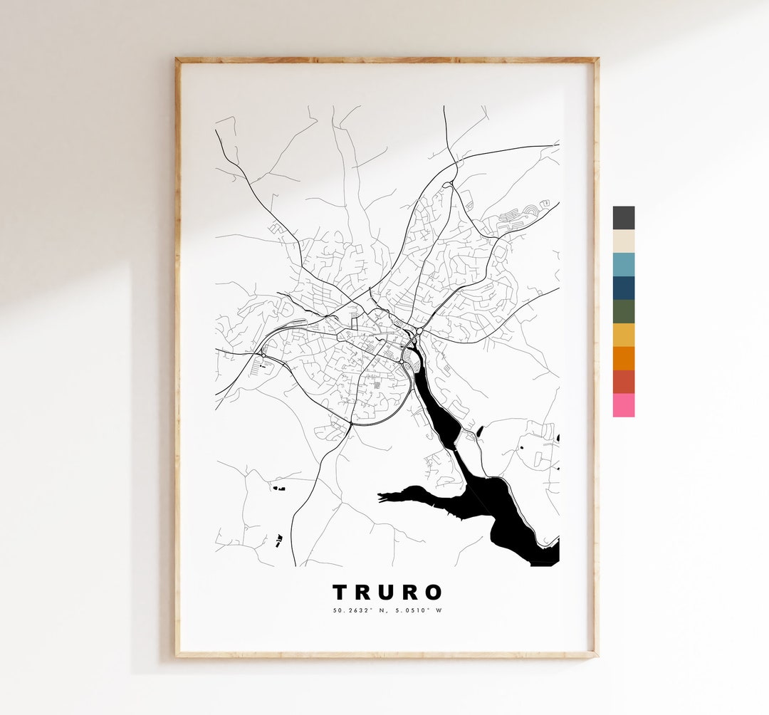 Truro Map Print - Minimalist City Map Poster - Map Art - UK - Truro ...