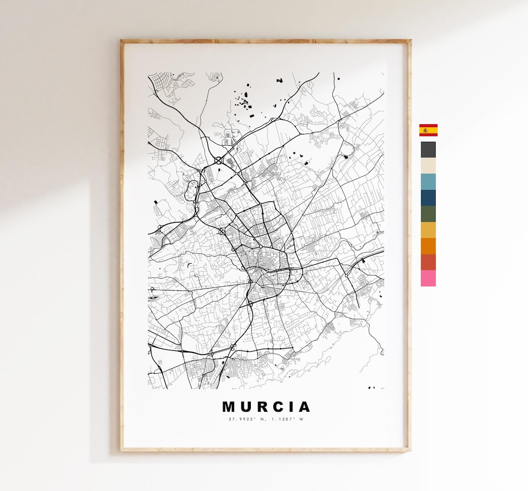 Murcia Map Print - City Map Poster - Map Art - Map Wall Art - Spain ...