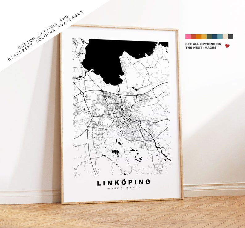 Linkoping Map Print - City Map Poster - Map Wall Art - Sweden City Maps ...