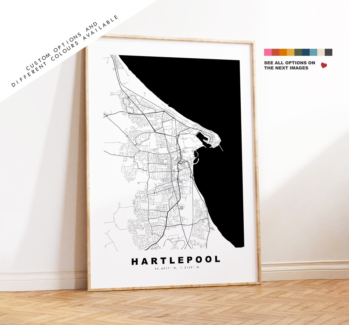 Hartlepool Map Print - Minimalist City Map Poster - Map Wall Art - UK ...
