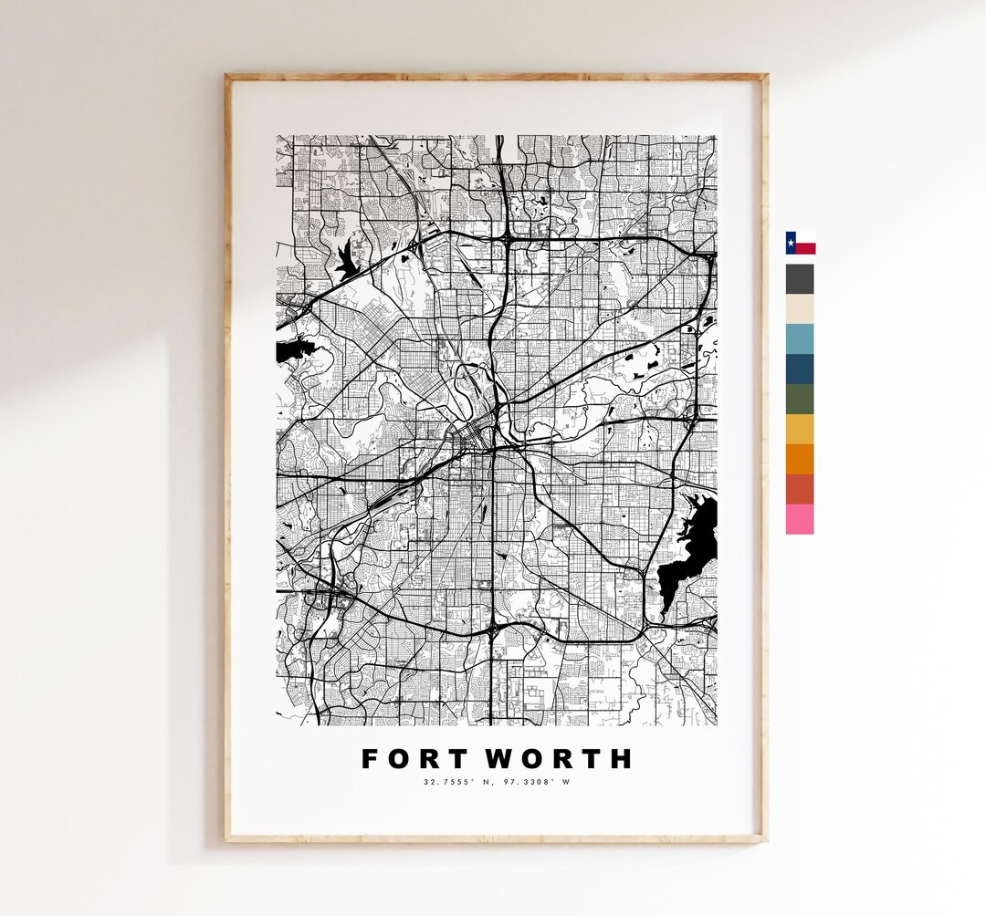 Fort Worth Map Print - City Map Poster - Map Art - USA City Maps - Fort ...