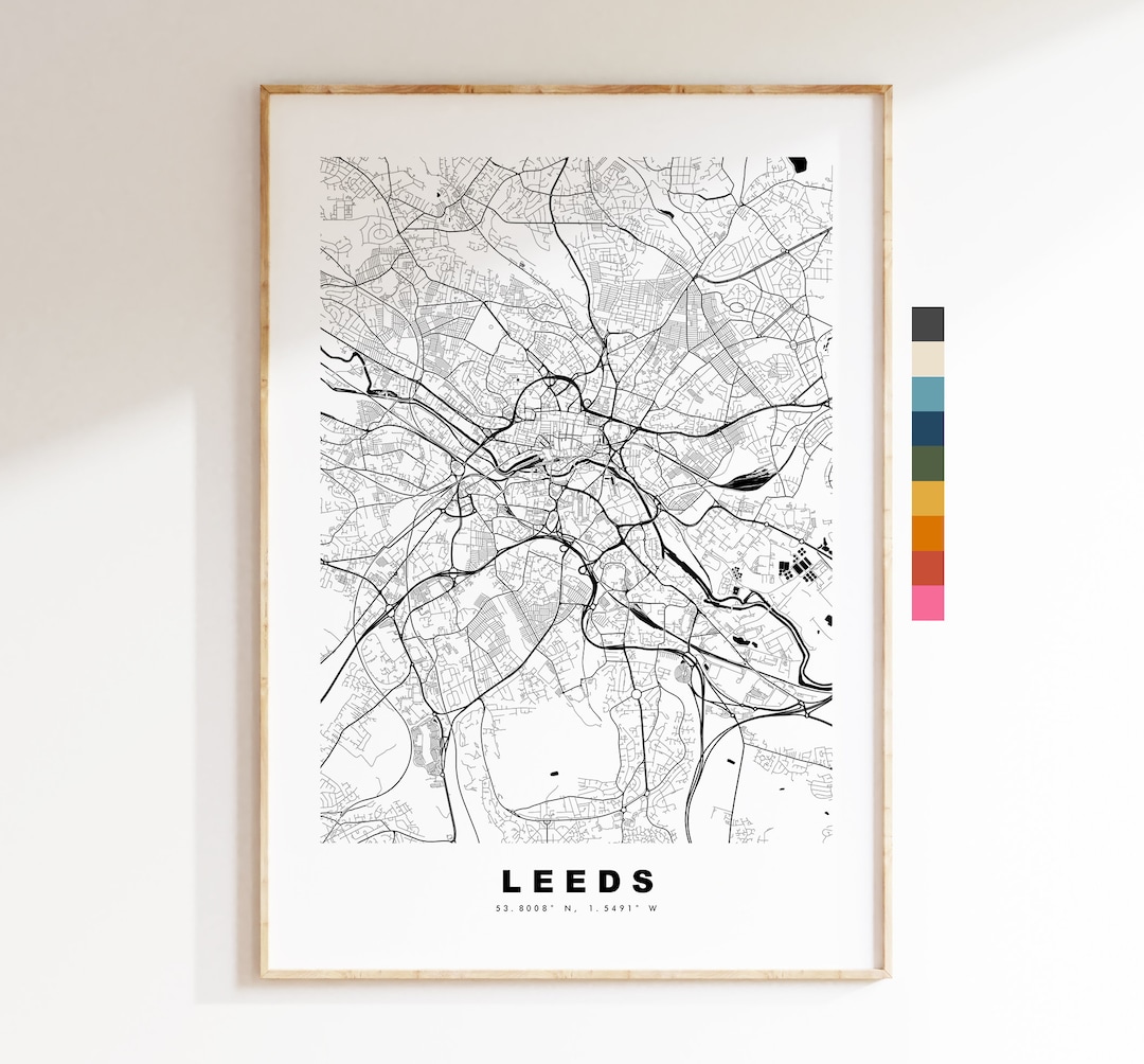 Leeds Map Print - Minimalist City Map Poster - Map Art - UK - Leeds ...