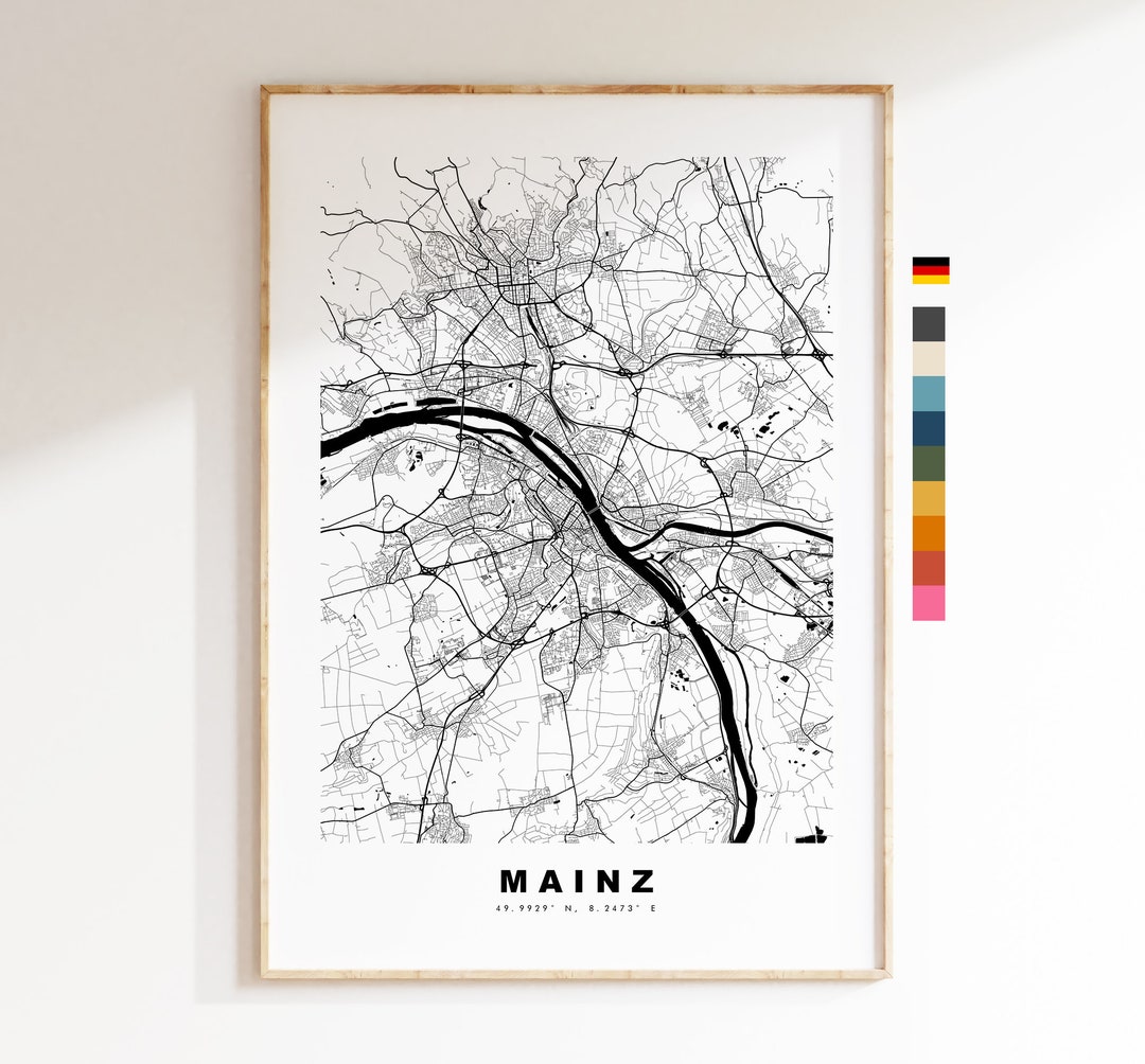 Mainz Map Print - City Map Poster - Map Wall Art - Germany City Maps ...
